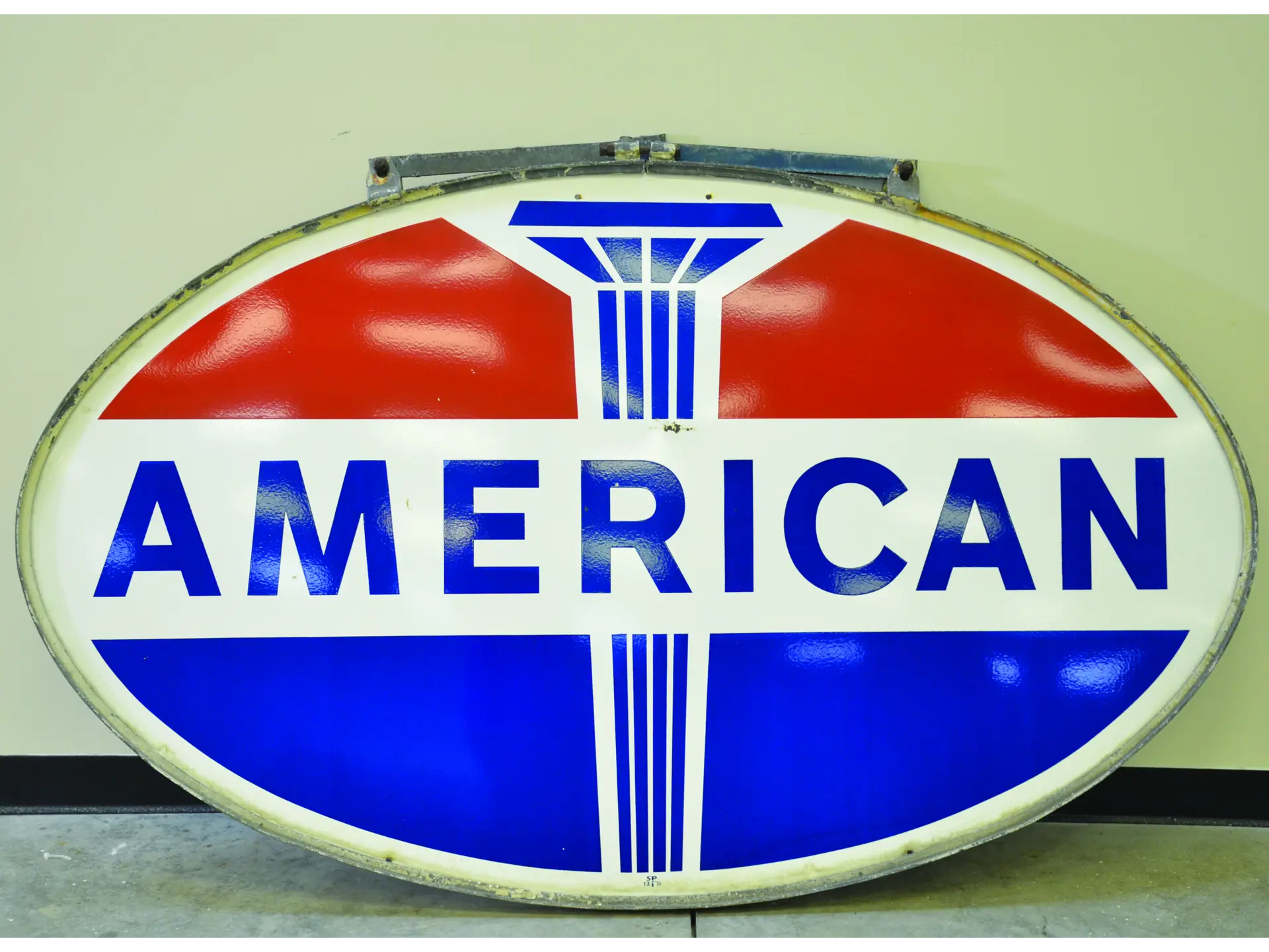 A large, porcelain, double-sided Standard ‘American’ gasoline sign, 74 ...