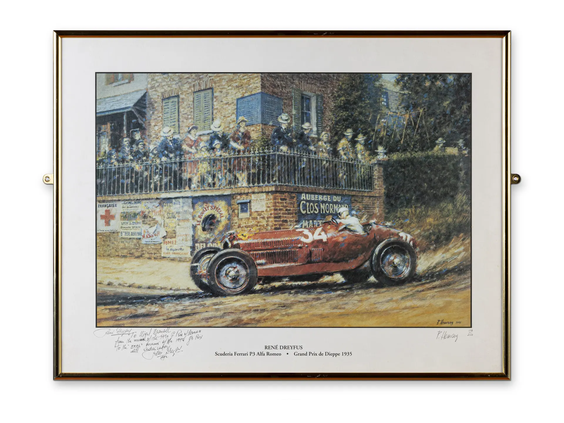 1935 Grand Prix de Dieppe René Dreyfus Signed Print by P. Hearsey ...