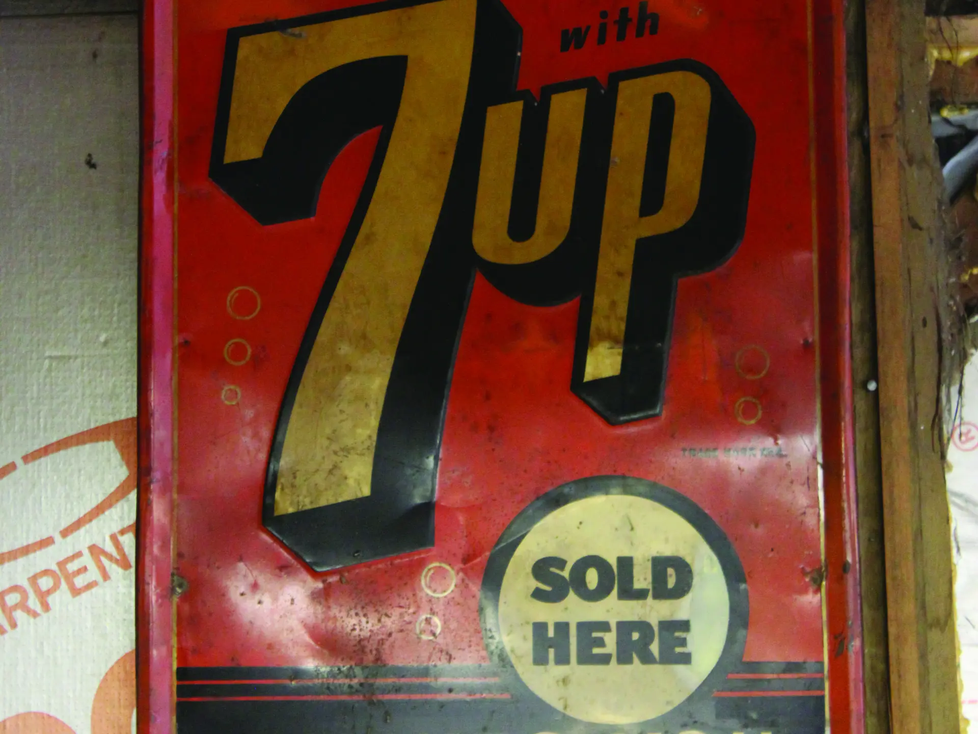 Single-sided, tin painted, self-framed, "Fresh up with 7-up," sign ...